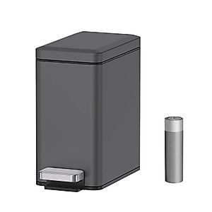 Mbillion Step Trash Can 6 Liter 1.6 Gallon Slim Design Step-On Trash Can with Strong Pedal, Stainless Steel Rectangular Garbage Can, Grey
