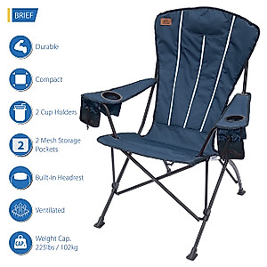 Outdoor-Forest HIGHBACK Adirondack Folding, Portable camping chair,Built in pillow. Two cup holder, Extra storage mesh pocket (Navy)