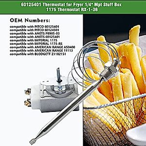 RX-1-36 Thermostat for Fryer 1/4" Mpt Stuff Box, 60125401 Thermostat for Deep Fryer Compatible with Pitco 60125401 fit for Royal Range 3113, Fryer Thermostat 200-400F