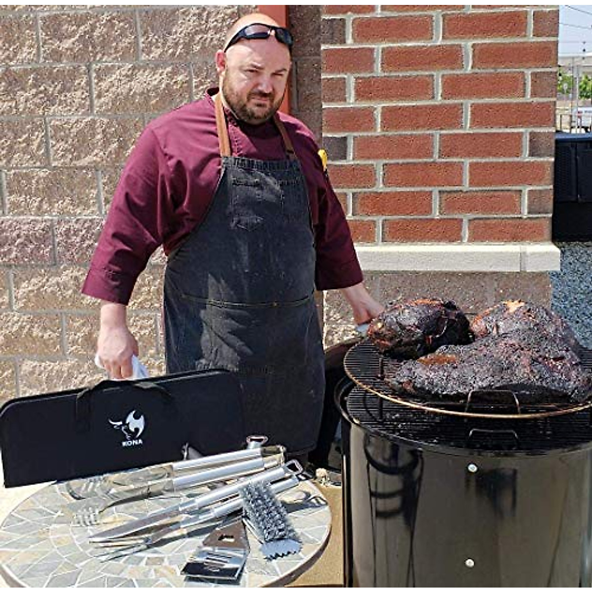 Kona BBQ Grill Tools Set with Case - 18 inches Long to Keep Hands Away from Heat, Premium Stainless Steel Grilling Utensils with Bottle Opener Handles - Makes A Great Gift