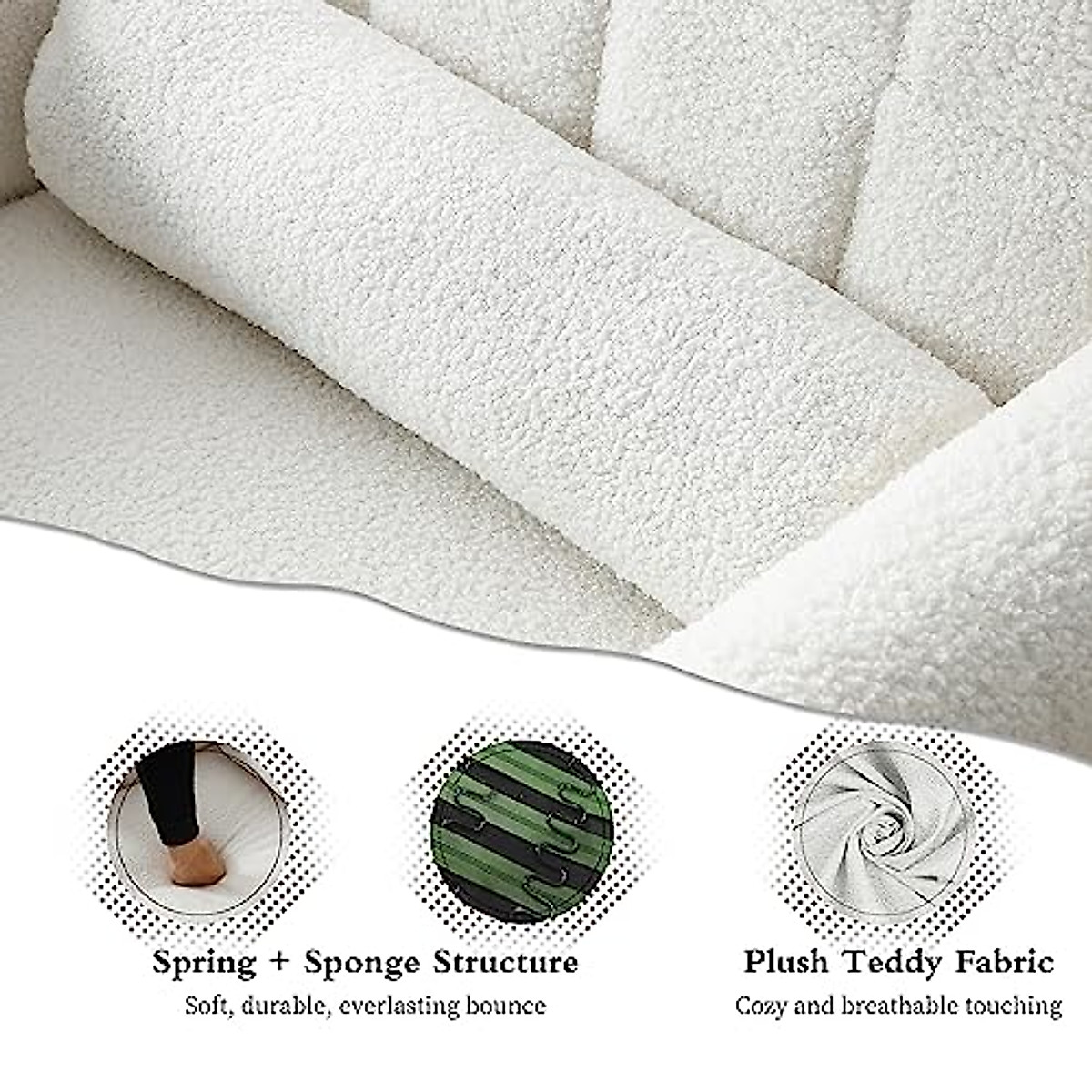 ODUSE-DAILY White Modern Accent Chairs for Living Room, Beige Teddy Fabric Arm Chair, Ivory Cream Single Sofa Chair Couch, Gold Metal Legs, for Living Room Bedroom Office Leisure (1Pcs, White)