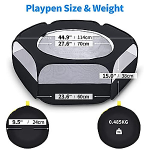 Small Animal Playpen, SKYKA Pet Playpens, Rabbit Playpen Cat Playpen with Cover Top Guinea Pig Toys Playpen for Hamster/Ferret/Bunny/Kitten/Chick Brooder Box Cage Tent, Indoor Outdoor Waterproof Black