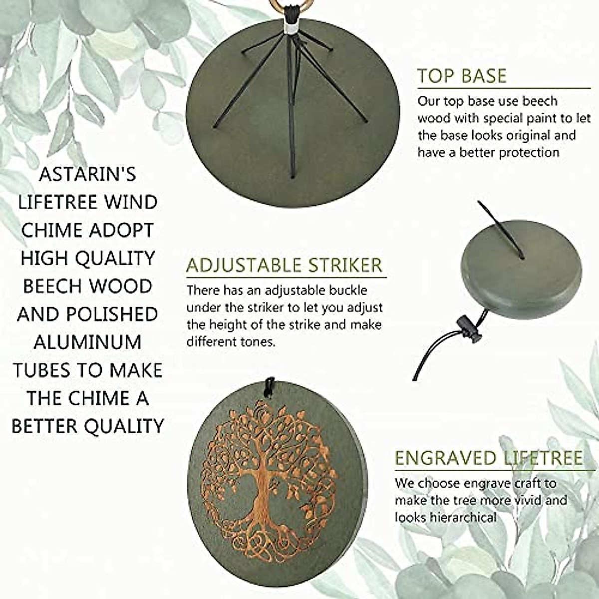 WindChimes Outdoor Deep Tone,Large Memorial Wind Chimes for Loss of Loved One Engrave Tree of Life,Sympathy Wind Chimes for Oouside, Gifts for Mother,Garden Home Yard Hanging Decor