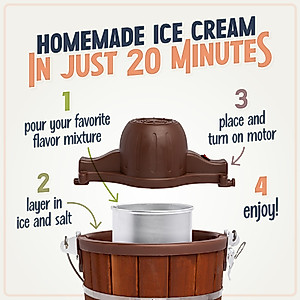 Nostalgia Electric Ice Cream Maker - Old Fashioned Soft Serve Ice Cream Machine Makes Frozen Yogurt or Gelato in Minutes - Fun Kitchen Appliance - Vintage Wooden Style - Dark Wood - 6 Quart and Nostalgia ice Cream Rock Salt, 4lb, Tub