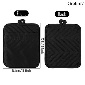 GROBRO7 5Pack Cotton Pocket Pot Holder Set Kitchen Heat Resistant Potholder Machine Washable Potholders Bulk Oven Mitts Black Plain Hot Pads Trivet for Baking Cooking with Pocket 7x9