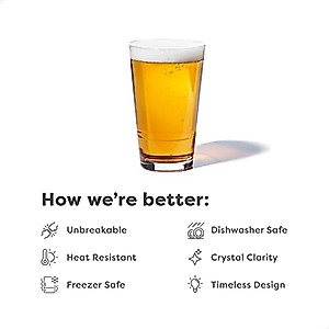 TOSSWARE RESERVE 16oz Pint SET OF 4, Premium Quality, Tritan Dishwasher Safe & Heat Resistant Unbreakable Plastic Beer Glasses, Clear
