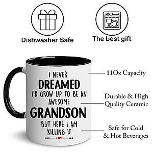 LOTWATEGO Christmas Gift for Grandson - Grandson Mug - Grandson Birthday Gifts From Grandma Grandpa - Cool Grandson Mug - I Never Dreamed I'd Grow Up To Be Awesome Grandson - Funny Coffee Mug 11 OZ