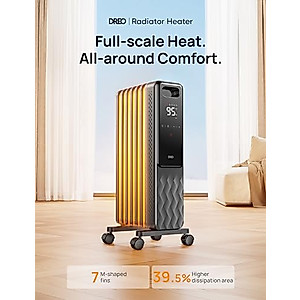 Dreo Oil Filled Radiator, Electric Radiant Heaters for indoor use Large Room with Remote Control, Child Lock, 4 Modes, Overheat & Tip-Over Protection, 24h Timer, Digital Thermostat, Quiet, 1500W