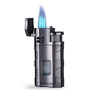 Castelar Torch Lighter Triple Jet Flame Refillable Butane Lighter with Punch Rest Holder - Butane Not Included (Gunmetal)