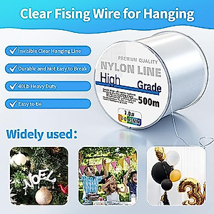 Clear Fishing Wire, 1640FT Fishing Line Clear Invisible Hanging Wire Strong Nylon String Supports 40 Pounds for Balloon Garland Hanging Decorations