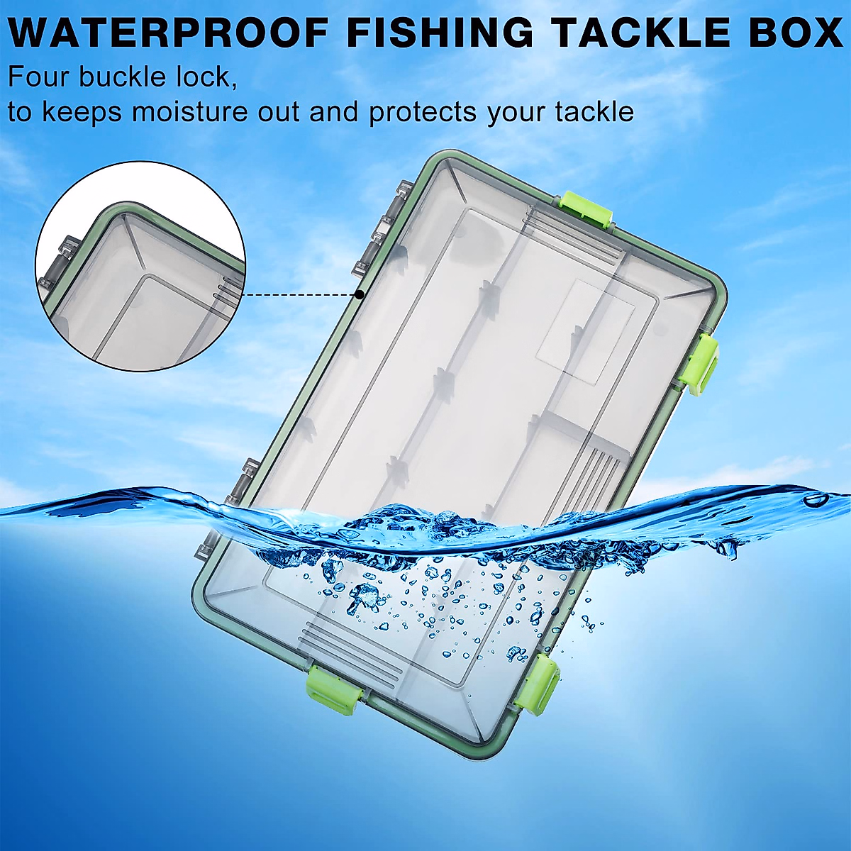 Ramede 6 Pcs Fishing Tackle Boxes Waterproof Airtight Plastic Tackle Box Organizer Transparent Fishing Tackle Storage with Adjustable Dividers for Terminal Tackle Lure Bait Hook(Large)