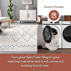 nuLOOM 2' x 8' SpinClean Machine Washable Stain-Resistant Area Rug Low Profile for Living Room, Bedroom, and Dining Room, Miriam Beige
