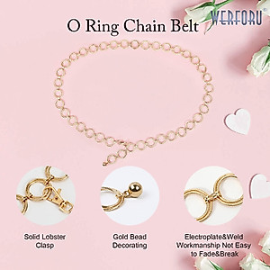 WERFORU Women Metal Link Body Chain Belt Ladies Waist Chain Belts for Jeans Dress, Gold,Fit waist size below 34 inches