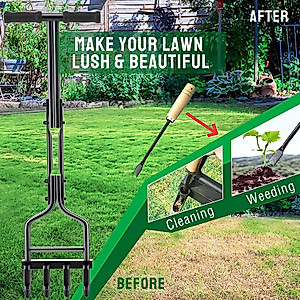 EEIEER Lawn Aerator Coring Tool, Manual Plug Core Aerators with Clean Tool, Upgarded Yard Aeration Tools with 4 Hollow Slots for Compacted Soils & Lawns Garden Care-37.6''