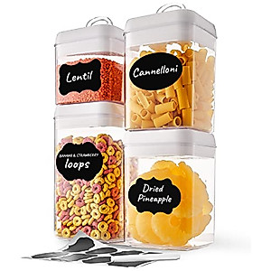 Airtight Food Storage Containers - Set of 4PC Kitchen & Pantry Organization Storage Container with Easy Lock Lids for Cereal, Flour, Sugar & Dry Food Plastic Stackable Canisters (White) 1.8gal/6.7L
