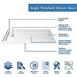 DreamLine SlimLine 32 in. D x 60 in. W x 2 3/4 in. H Left Drain Single Threshold Shower Base in White, DLT-1132601