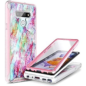 E-Began Case Compatible for LG K51, LG Reflect (L555DL) with [Built-in Screen Protector], Full-Body Shockproof Protective Rugged Matte Bumper Cover, Impact Resist Durable Case -Marble Design Fantasy