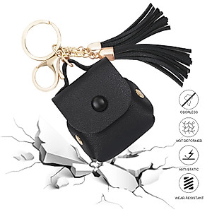 Simpolor Designed for Airpods Case (1st and 2nd Generation), Premium PU Leather AirPods Case Cover with Tassels and Metal Buckles, Compatible with Wireless Charging Cute Airpod Pouch Case, Black