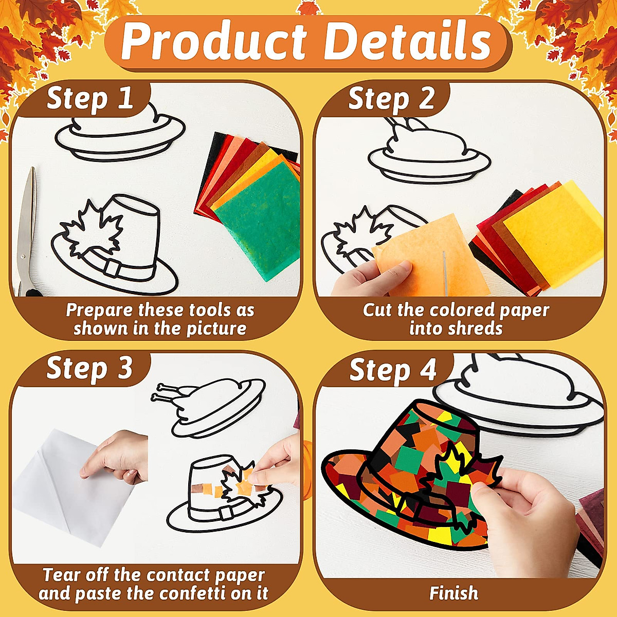 Gueevin 18 Sets Thanksgiving Stained Glass Effect Paper Suncatchers Thanksgiving Suncatcher Kit DIY Suncatcher Paper with tissue paper and glue sticks for Children Window Classroom Arts and Crafts