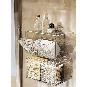 Remtavena Makeup Cotton Storage Box, No-Drill Wall-Mounted Shelf for Bathroom, Cotton Swab and Lipstick Holder, Light Luxury, High Aesthetics (White 2pcs)