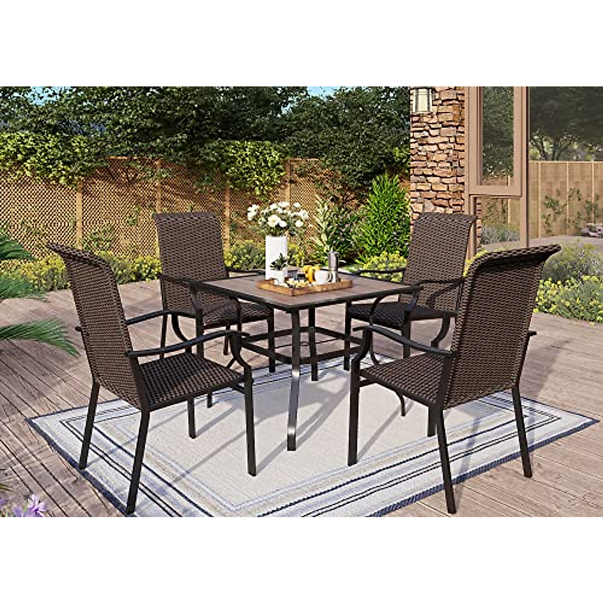 MFSTUDIO Patio Dining Chairs Set of 2, High-Back Outdoor Wicker Rattan Chairs with Oversized Seat, Metal Frame All-Weather Conversation Set for Patio, Backyard, Garden and Poolside, Multibrown