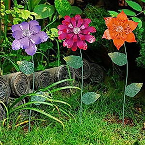 Floral Garden Stake Decor,Glow in Dark Outdoor Plant Pick Water Proof Metal Flower Stick for Lawn Yard Patio,Pathway Ornament,Set of 3