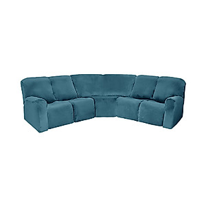 ele ELEOPTION 5 Seater Sectional Recliner Cover, 7-Pieces Recliner Sofa Covers, Corner Reclining Sofa L-Shaped Sectional Couch Slipcovers Furniture Protector Thick Soft Washable(Peacock Blue)