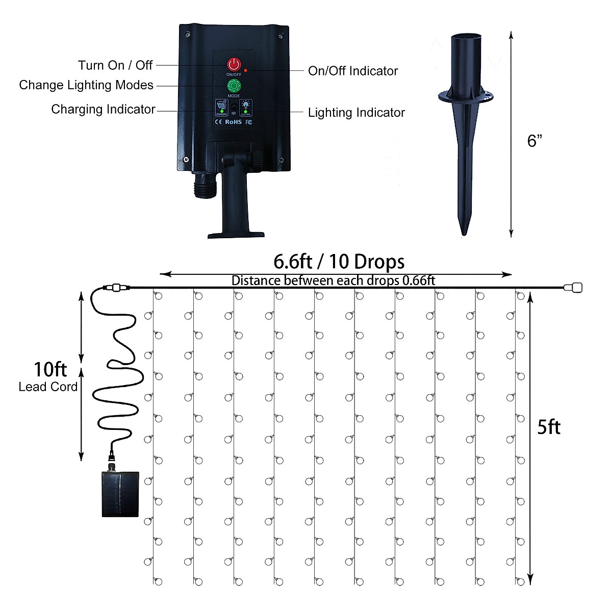 MANBOO LED Curtain Crystal Lights 6.6ft X 5ft 150 Crystal Balls Warm White, Solar Panel with Indicator, Waterproof Outdoor Icicle String Lights for Xmas Patio Garden Party Lawn Balcony Fence Decor