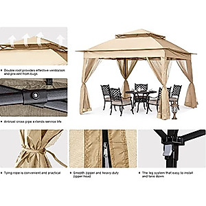 MASTERCANOPY Patio Gazebo Outdoor Pop Up Gazebo with Mesh Walls (11x11, Khaki)