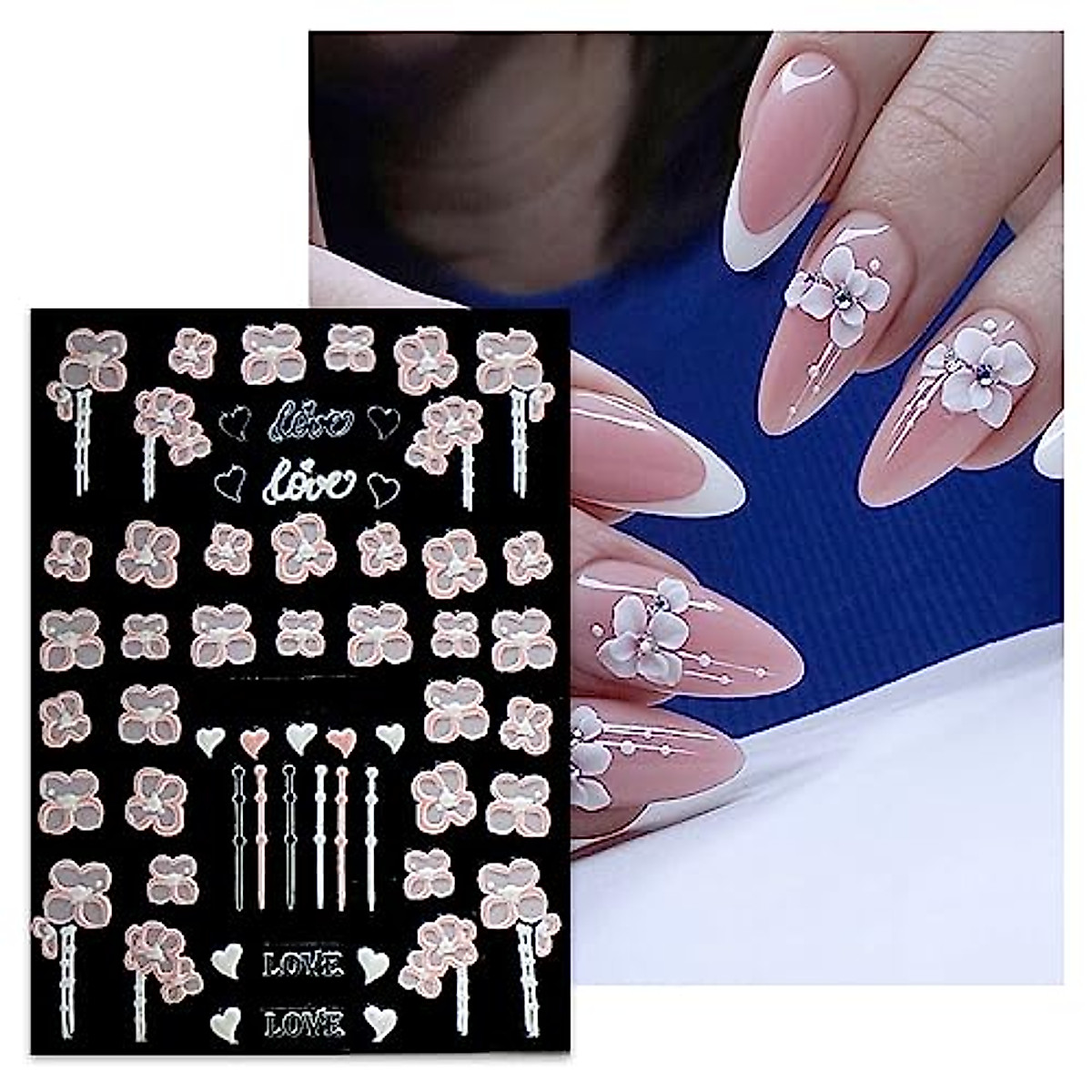 JMEOWIO 7 Sheets 3D Embossed Flower Nail Art Stickers Decals Self-Adhesive Pegatinas Uñas 5D Spring Summer Floral Nail Supplies Nail Art Design Decoration Accessories
