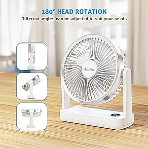 Aluan Desk Fan, 7200mAh Rechargeable Battery Operated Small Personal Table Fan Quiet 4 Speeds Strong Wind Desktop Cooling Fan 180° Adjustment for Home Bedroom Office, White