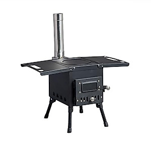 Kcelarec Camping Tent Stove with Chimney Damper | Folding Camping Wood Burning Stove Grill for Outdoor Cooking | Stainless Steel Grill