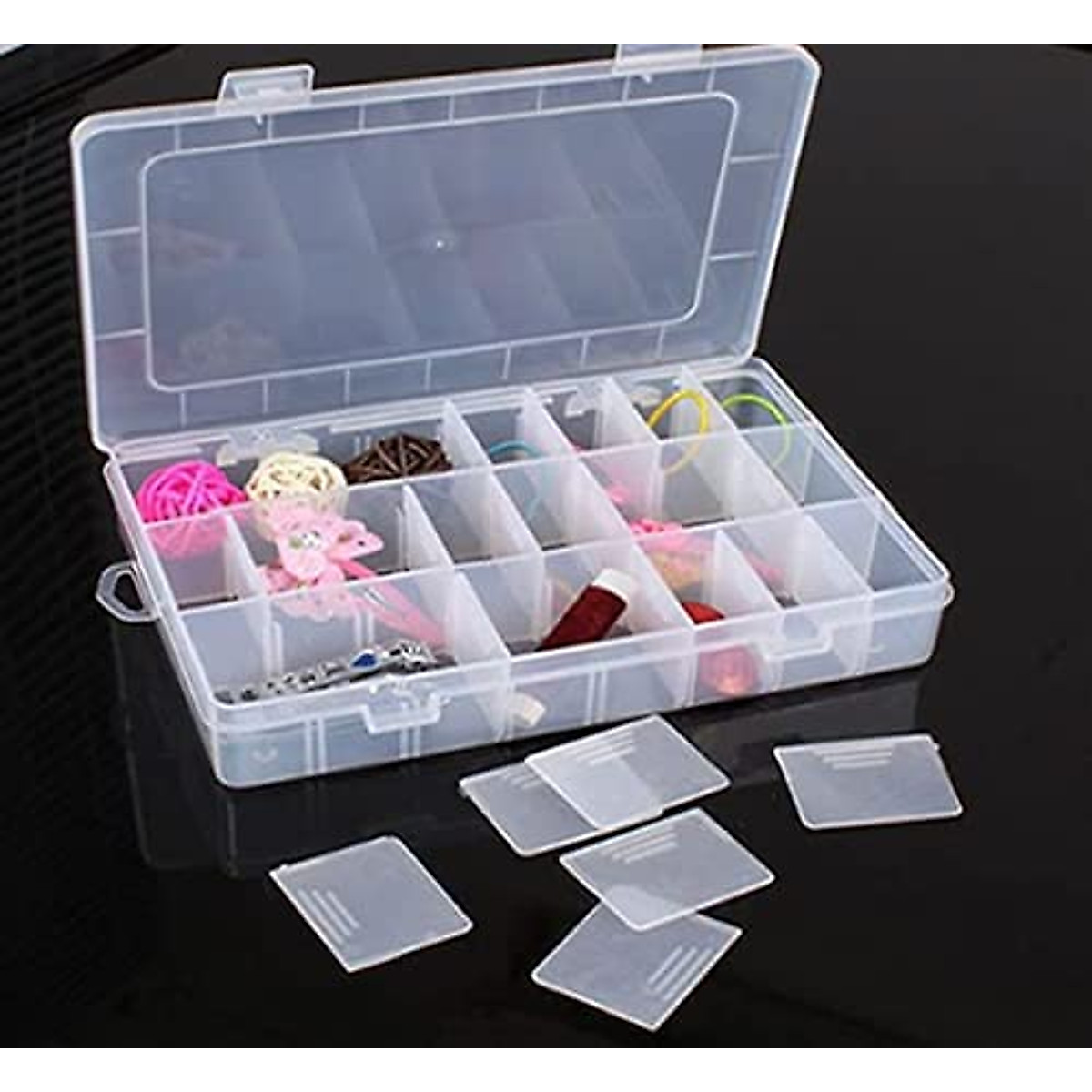 XINRONGMAOYI 24 Grids Beads Container, Jewelry Storage Box Gems Organizer Clear with Lids Adjustable Painting Diamond Storage Case for Plant Seeds