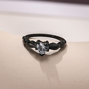 Personalized Matching Rings for Couples His and Hers Wedding Ring Sets Promise Rings for Him and Her Stainless Steel Black Couple Rings with Cubic Zirconia for Women Engraved Inside and Outside Ring for Men (Black Women's Ring)