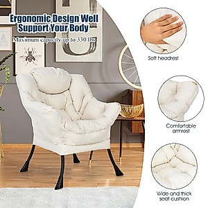 Giantex Modern Lazy Chair, Accent Contemporary Lounge Chair Polyester Fabric w/Steel Frame, Upholstered Single Sofa Chair w/Armrests & Side Pocket, Leisure Sofa Chair (Beige)