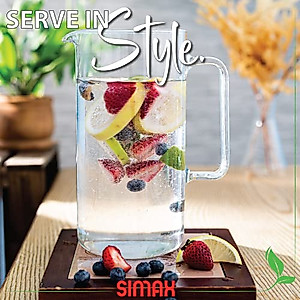 Simax Glass Pitcher, 64 Oz (2 Quart) Borosilicate Glass Water Pitchers, Hot and Cold Safe Sangria Pitchers, for Beverage, Iced Tea, Lemonade & Juice