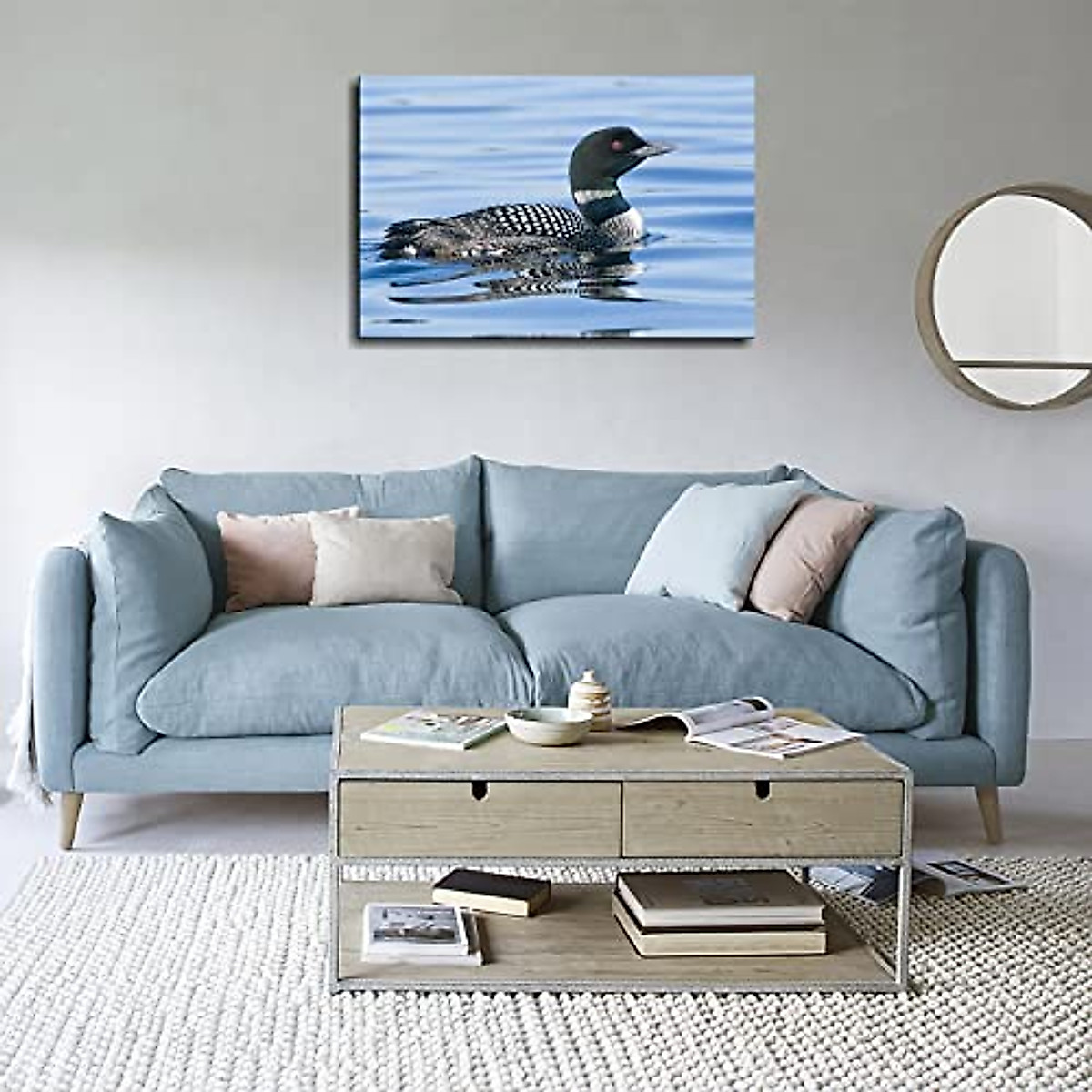 MSHDO Black Throated Loon Wall Art Canvas Prints Poster For Home Office Decorations With Framed 18"x12"