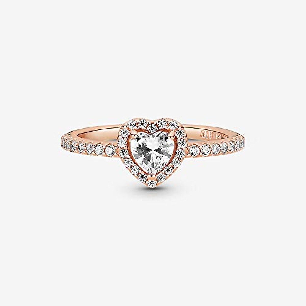 Pandora Sparkling Elevated Heart Ring - Rose Gold Ring for Women - Layering or Stackable Ring - Gift for Her - 14k Rose Gold-Plated Rose with Cubic Zirconia - Size 7.5