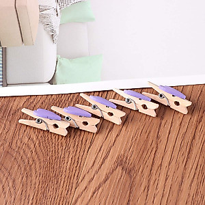 NUOBESTY Woodsy Decor 50pcs Mini Wooden Clips Clothespins Crafts Clips with Hearts for Wedding Party Valentines Day Decoration Purple Trendy Decor