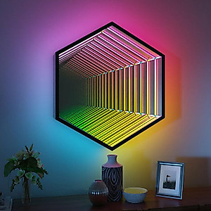 Casa Di Lumo Infinity Hexagon Mirror - LED Wall Lamp, Geometric RGB Colour Changing Wall Decor, Endless Magical Lighting, Holographic Portal (Small (11.8" / 30cm))