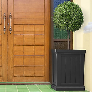 Verel 20 Inch Square Planter - Tall Planter with 32 Drainage Holes – Indoor and Outdoor Flower Pots for Front Door, Patio and Deck (Black)