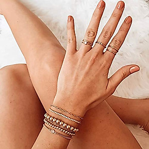 Reoxvo Dainty Gold Beaded Bracelets Jewelry Set for Women Trendy 14K Gold Paperclip Link Chain Bracelet Stack