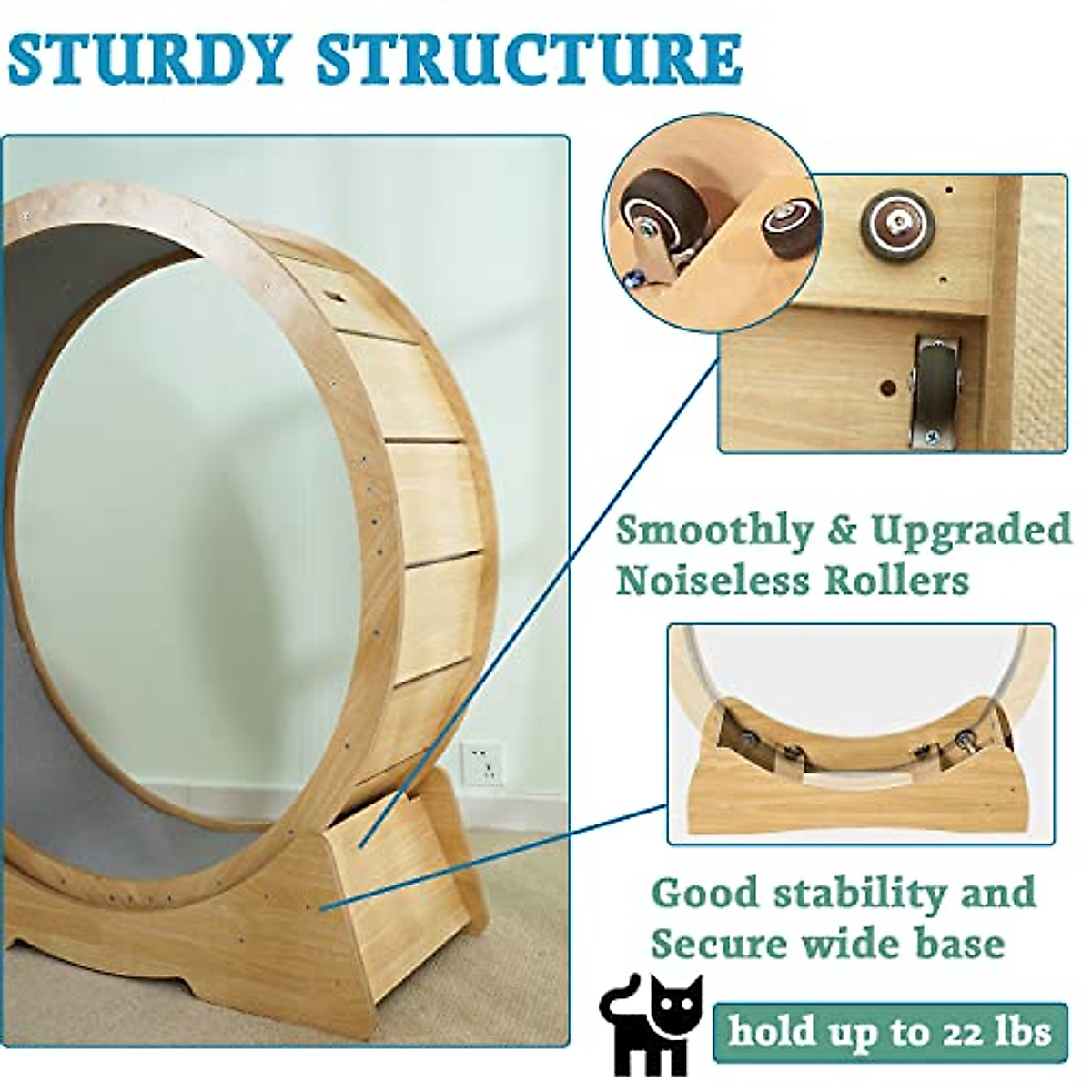 Lokshun Cat Wheel,Cat Exercise Wheel with Lock Pin,Great Weight-Loss Cat Wheel with Carpeted Runway,Large-Sized Cat Exercise Wheel with Noiseless Rollers,42in Large,Cat Teaser Stick Included