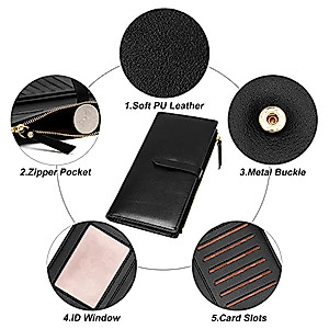 Badiya Ultra Slim Wallet Credit Card Holder Thin Bifold Clutch Wallets with Zipper Pocket for Women