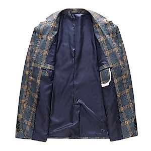 Mens Casual Plaid Blazer Jacket Slim Fit Sports Coat One Button Tuxedo Jacket for Men Yellow Blue