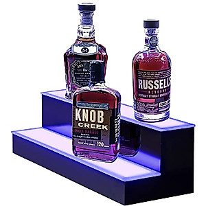 QUDEISB 16 Inch LED Lighted Liquor Bottle Display Shelf 2 Step Liquor Bottle Display with Remote Control 2 Tier Liquor Light Display for Commercial Home Bar Lighting