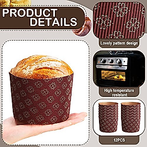 Nuanchu 12 Pieces Panettone Paper Mold Easter Bread Paper Mold Round Brown Panettone Pan Baking Cups Easter Bread Forms for Muffin Cake Bread Loaf, 4.92 x 3.54 Inch(Brown, Flower)