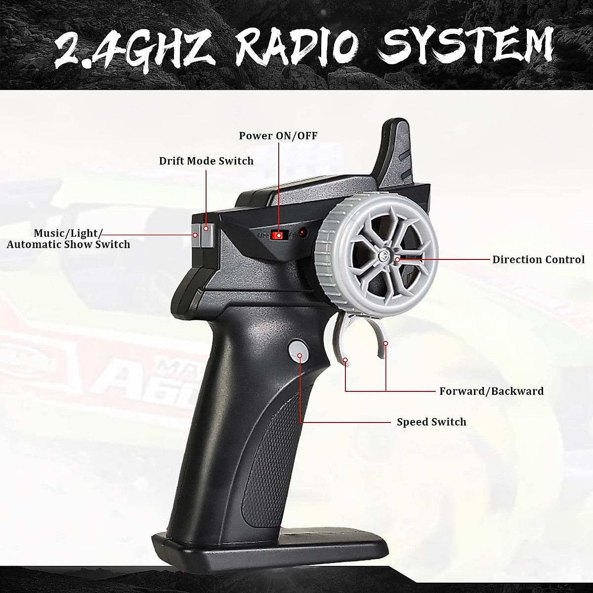 Agekub 1:12 Remote Control Monster Truck for Boys RC Monster Trucks Toys High Speed Music RC Stunt Car 2.4 GHZ Hand Controlled Rock Crawler RC Toy Car Gift for Kids