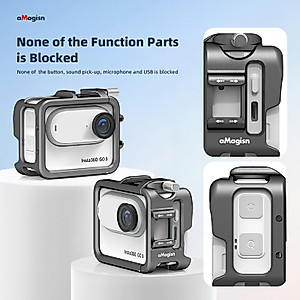 Rszfnjxry Aluminum Frame Cage with Lens Silicone Case for Insta360 GO 3,Metal Protective Durable Housing Case with Cold Shoe Mount (Model Number 2)