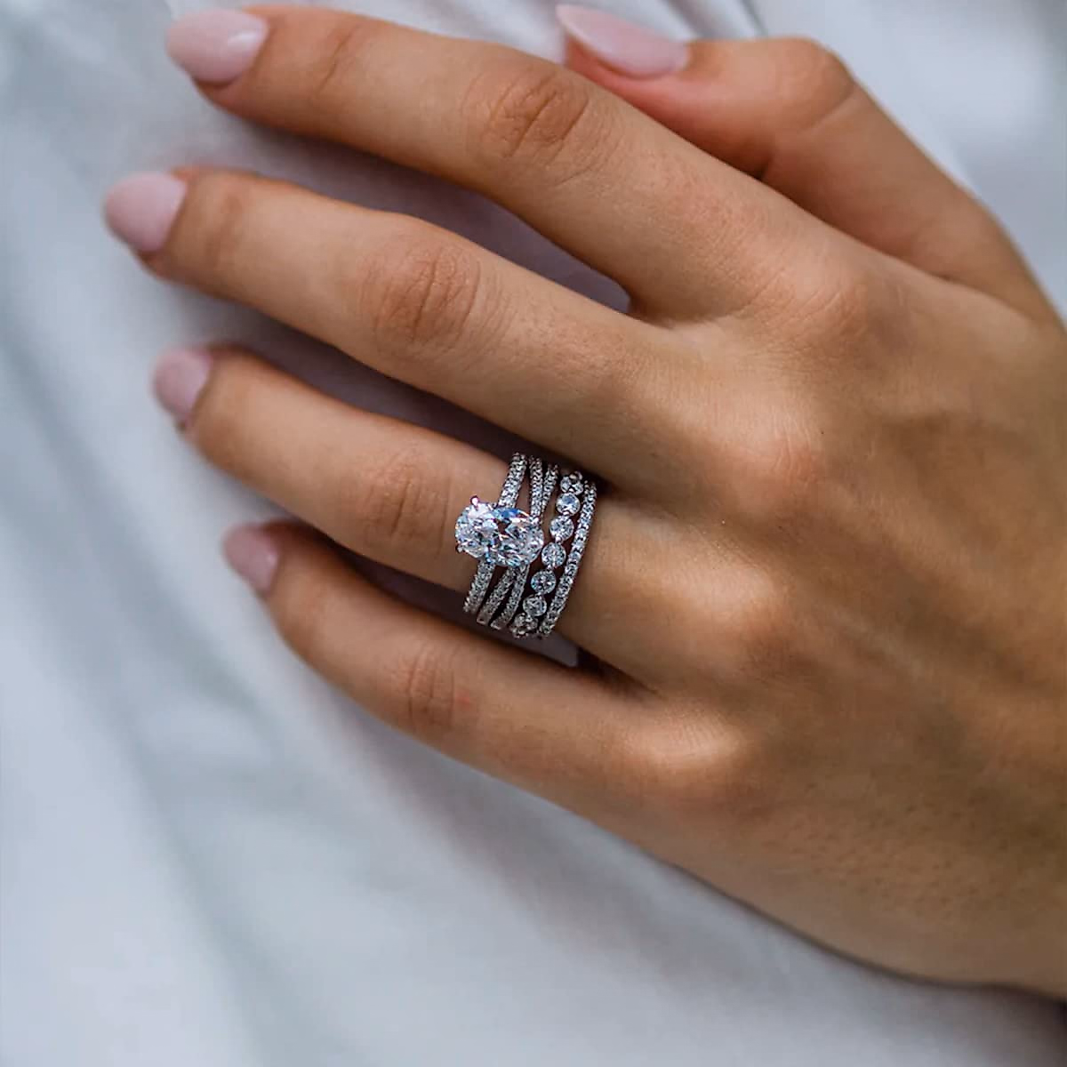 Aojun 14K Gold Vermeil S925 Sterling Silver 1.5CT Pear Shaped Cubic Zirconia Promise Halo Engagement Promise Eternity Ring for Women (Oval-Silver, 8)